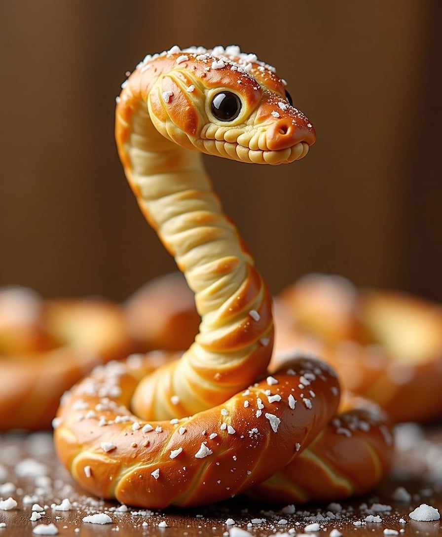 Artisanal Pretzel Snake with Coiled Elegance and Delicate Sugar Topping ...