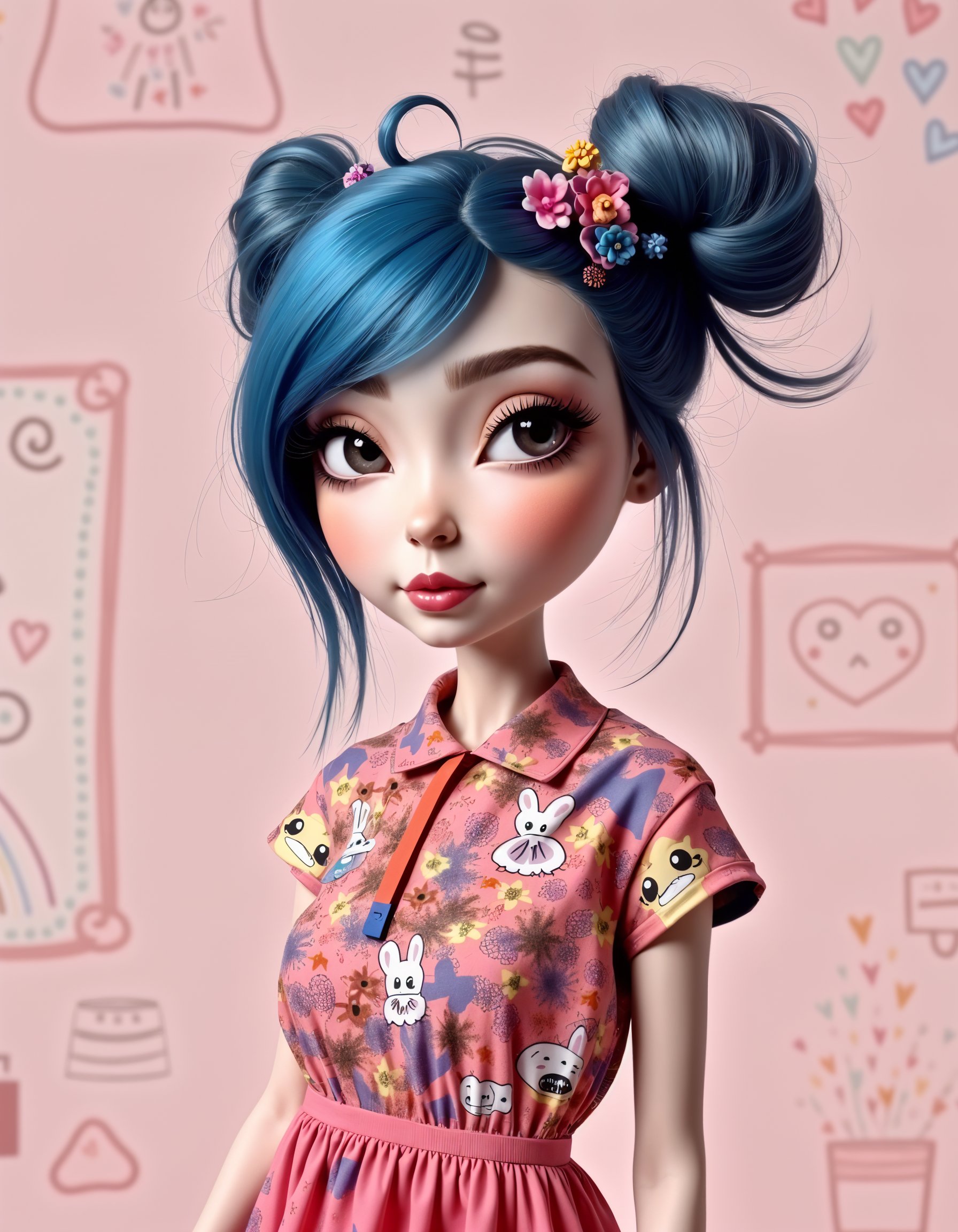 This image features a 3d cartoon girl with a strikingly detailed and ...
