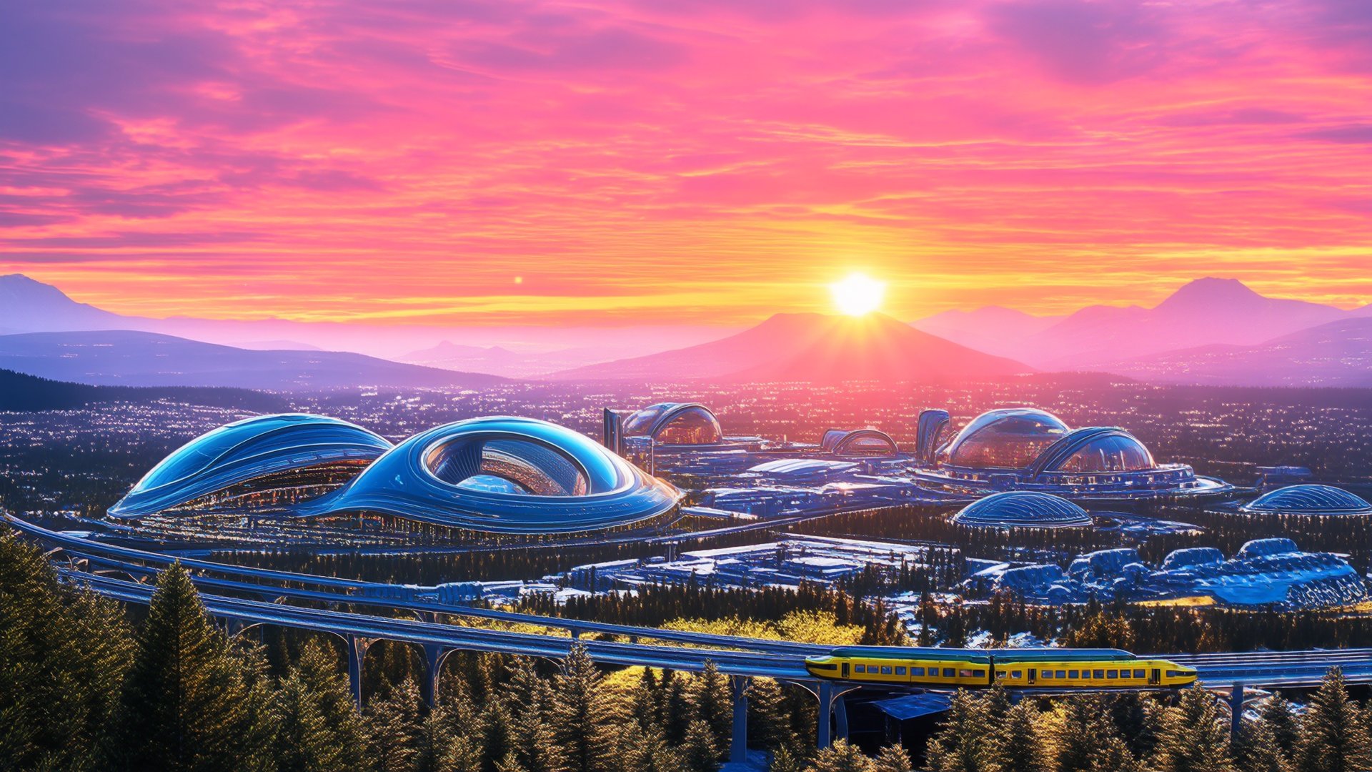 Futuristic Sunset Cityscape - Pixel Dojo