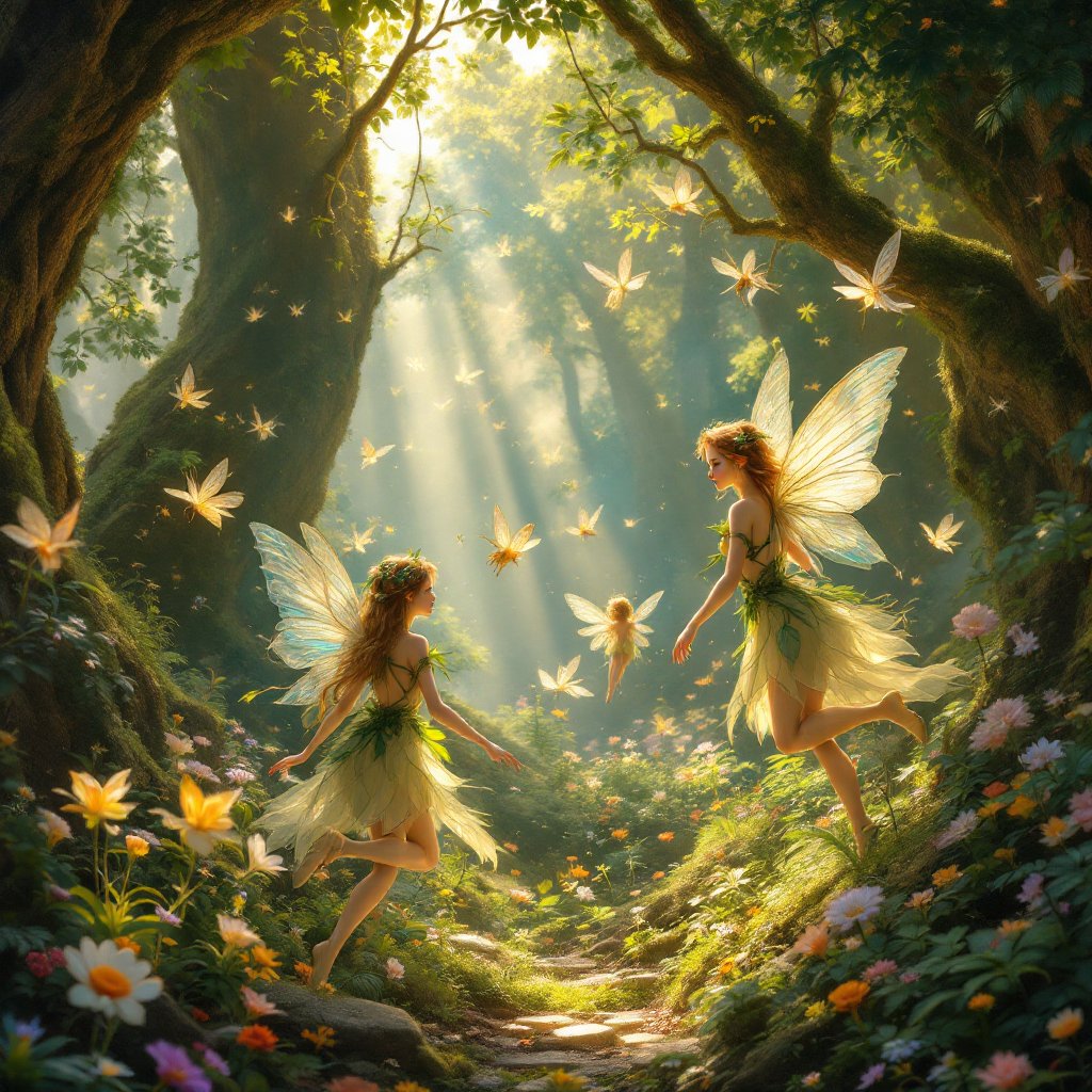 Subject Delicate ethereal fairies with translucent wings adorned in ...