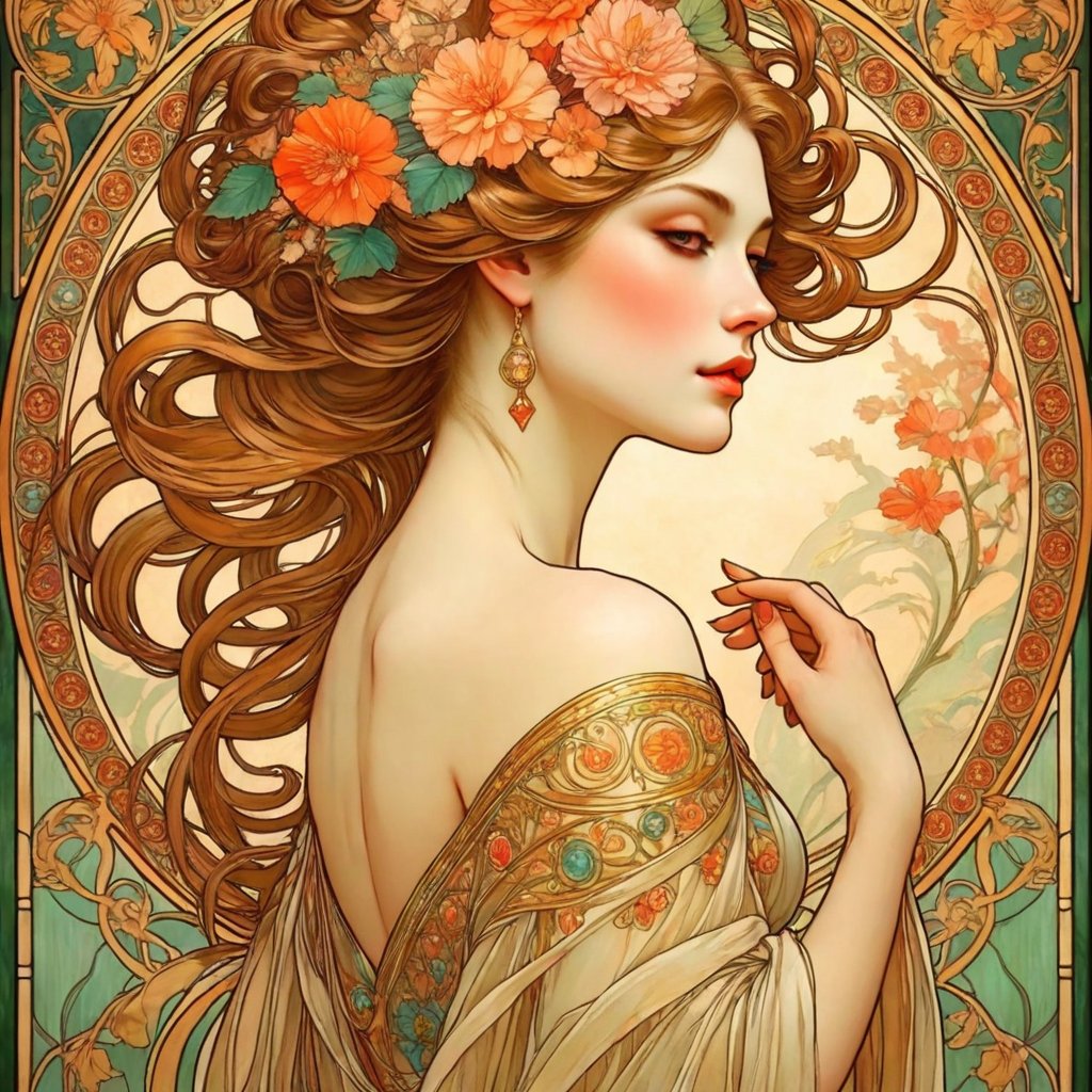 **Floral Elegance: An Art Nouveau Portrait** - Pixel Dojo